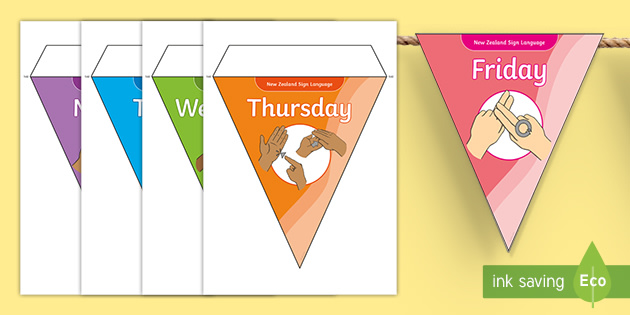 New Zealand Sign Language Days of the Week Display Bunting