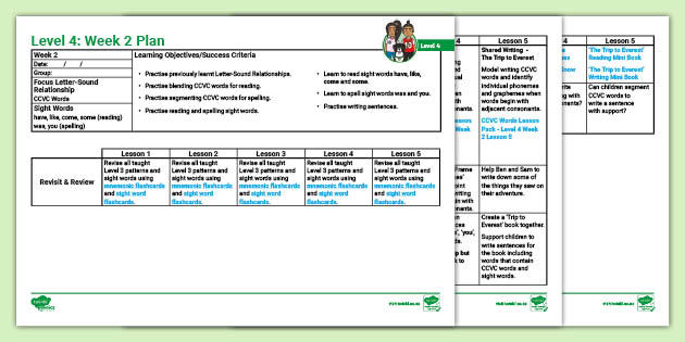 Phonics CCVC Words Lesson Plan - Level 4 Week 2