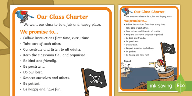 Editable Class Charter Pirate-Themed Display Poster