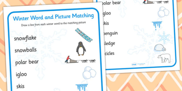 Winter Word and Picture Matching Activity (teacher made)