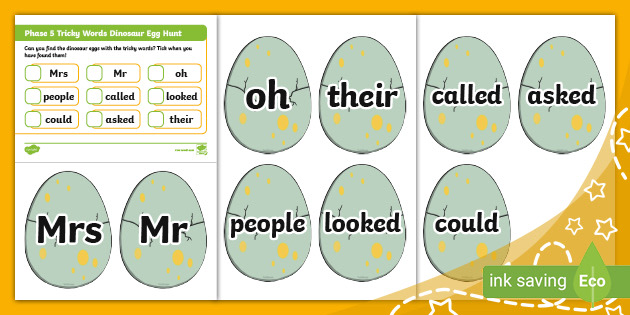 Phase 5 Tricky Words Dinosaur Egg Hunt (teacher made)