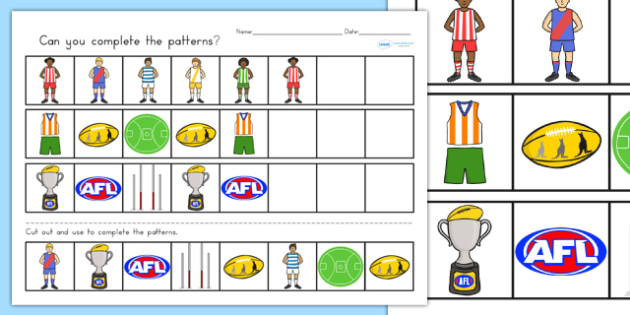 AFL Australian Football League Complete the Pattern Worksheets