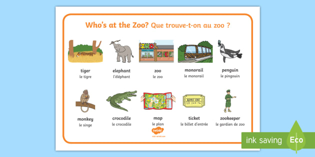 Who's at the Zoo? Word Mat English/French (teacher made)