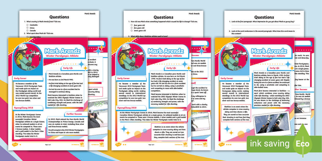 LKS2 Mark Adrendz Winter Paralympic Athlete Differentiated Reading
