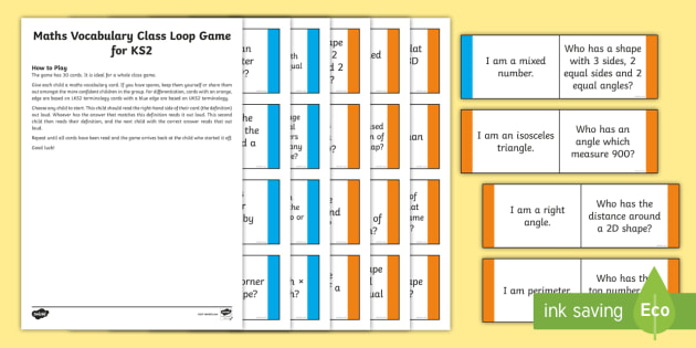 Maths Vocabulary Class Loop Cards - Vocabulary, Maths Class Loop Game KS2