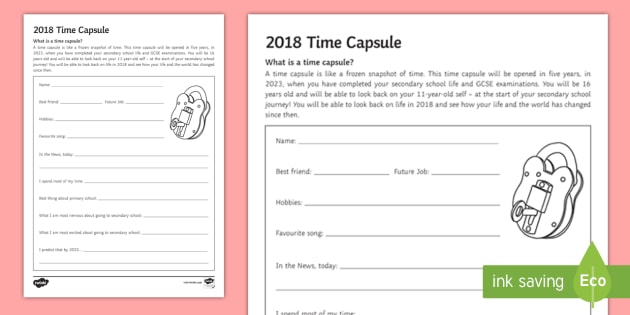 2018 Transition Time Capsule Worksheet / Worksheet - Secondary Transition