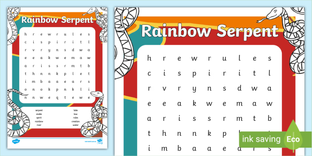 Rainbow Serpent Word Search (teacher made)