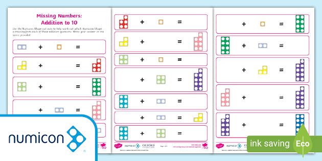 👉 Missing Numicon Shapes: Addition to 10 (Ages 5 - 6)