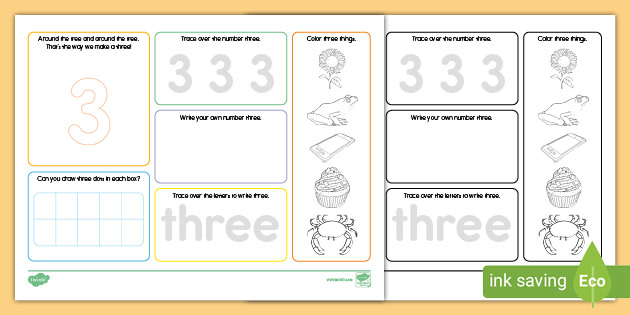 Number Three Worksheet | K-2 Teaching Resources | Twinkl
