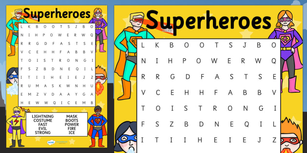 Superhero Themed Differentiated Wordsearch - superheroes, games