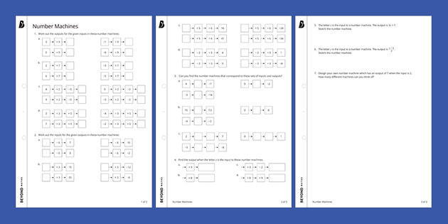 Number Machines Worksheet | Operations | Beyond Maths