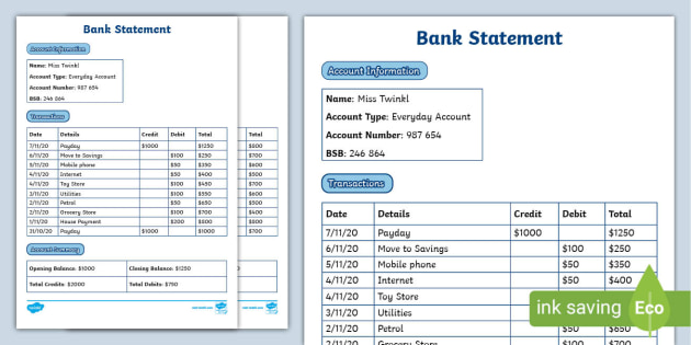 Role Play Bank Statements