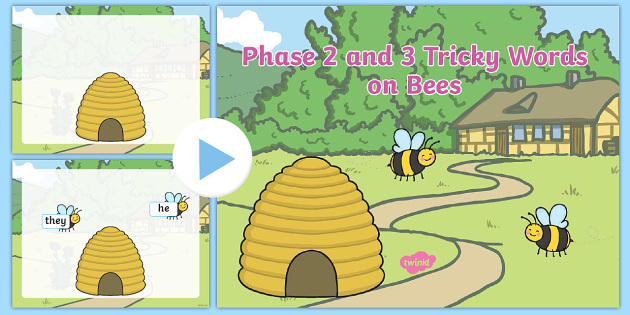 Phase 2 and 3 Tricky Words on Bees Coming Out of Hive PowerPoint-phase two,