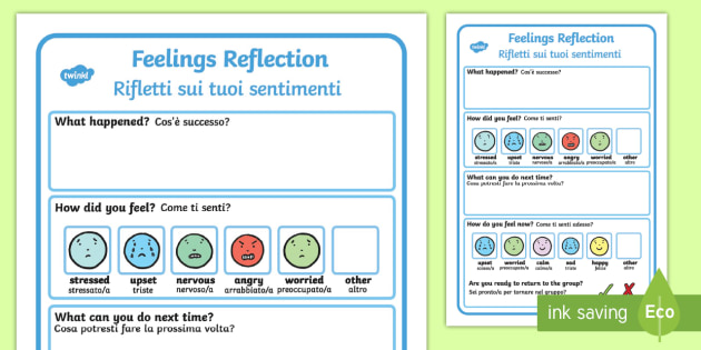 Feeling Reflection Writing Frame English/Italian - Feelings Reflection