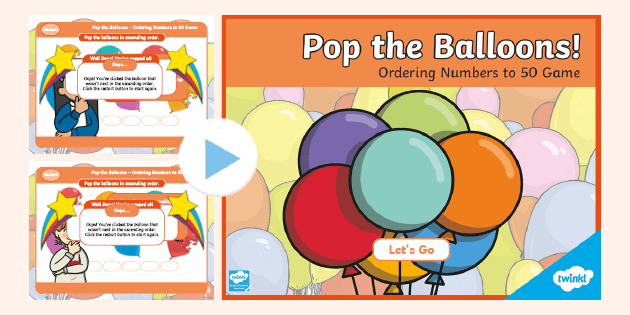 Pop the Balloons – Ordering Numbers to 50 PowerPoint Game