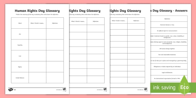 Human Rights Day Differentiated Glossary Activity