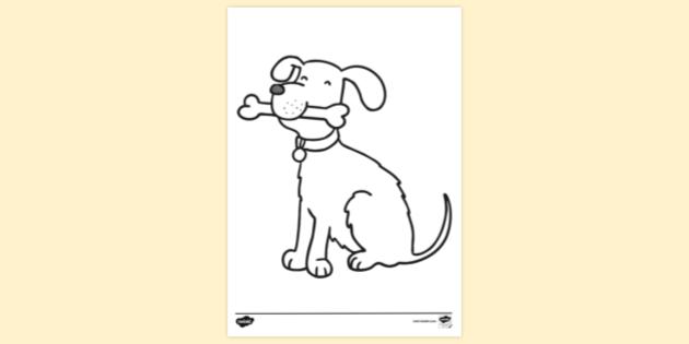 Dog with Bone Colouring Sheet - Primary Resources
