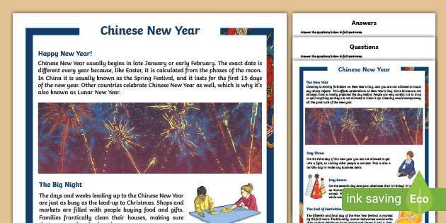 Reading Comprehension Chinese New Year • Twinkl.com.au