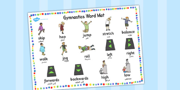 Gymnastics Instructions Word Mat Arabic Translation - arabic