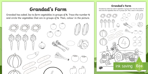 Grandad's Farm Number 4 Vegetable Picking Worksheet / Worksheet