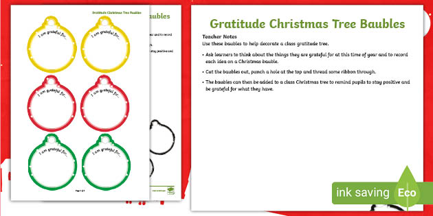 Gratitude Christmas Tree Baubles (teacher made)