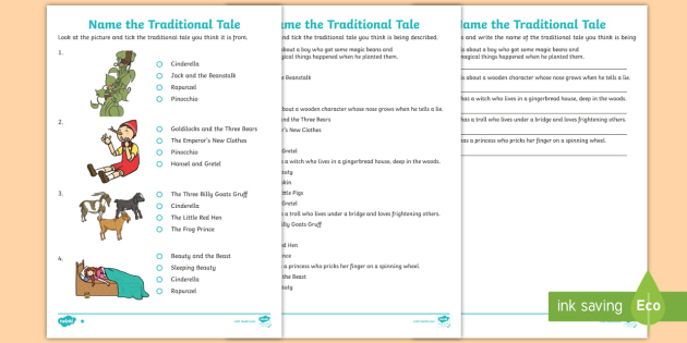 Name the Traditional Tale Worksheet (teacher made)