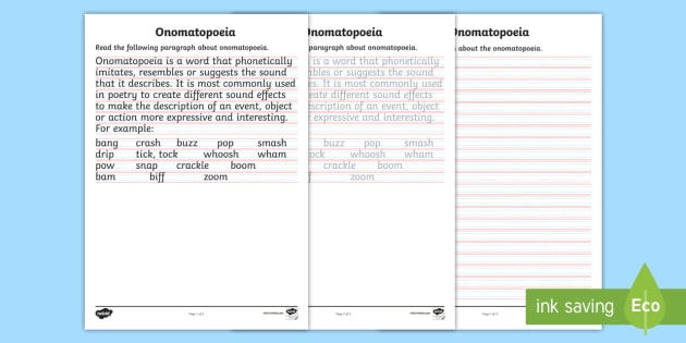 Onomatopoeia Handwriting Worksheet / Worksheet