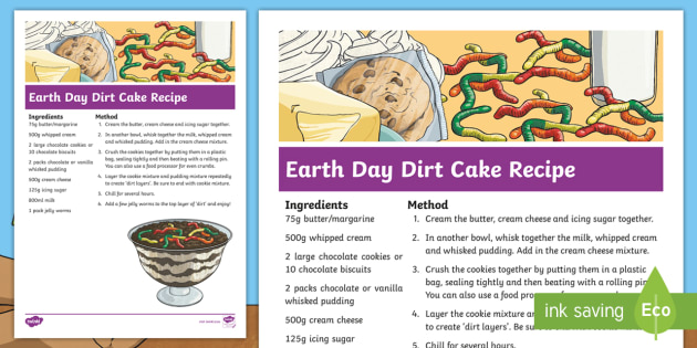 Earth Day Dirt Cake Recipe (teacher made)