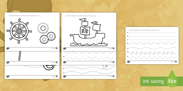 Pirate Pencil Control Worksheet / Worksheet - pirate, fine motor skills