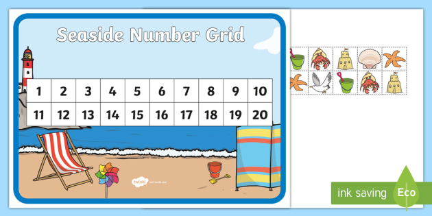 Seaside-Themed 1 to 20 Number Grid