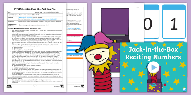 EYFS Maths: Jack-in-the-Box Counting Whole Class Adult Input Plan and