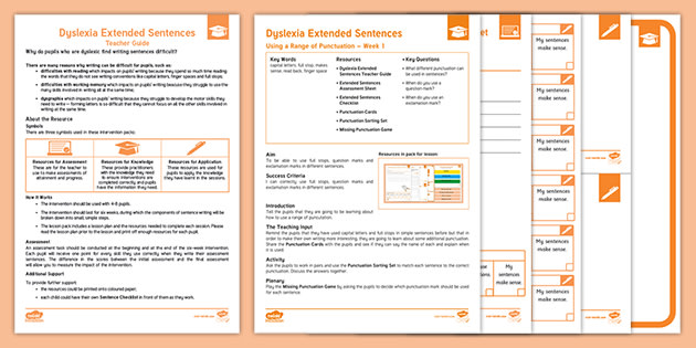 Pack One Dyslexia Extended Sentences: Using a Range of Punctuation Activity