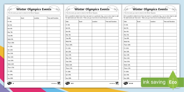 KS2 Winter Olympics Events Differentiated Worksheet / Worksheet