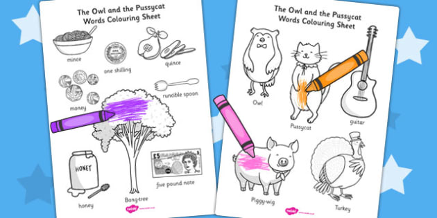 The Owl and the Pussycat Words Colouring Sheet