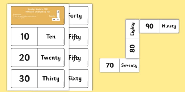 Number Bonds To 100 Matching Dominoes Multiples Of 10 Maths Numeracy