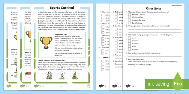 Australia Sports Carnival Differentiated Reading Comprehension