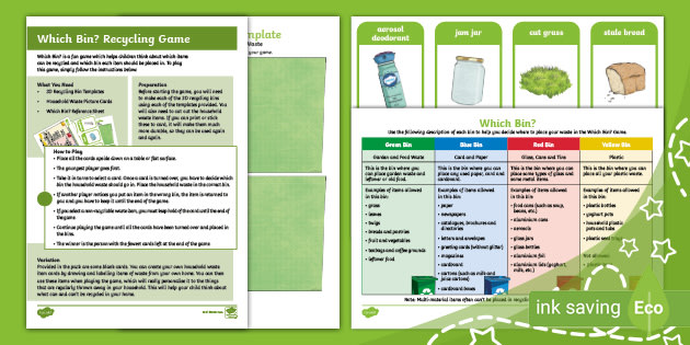 Which Bin? Recycling Game (teacher made)
