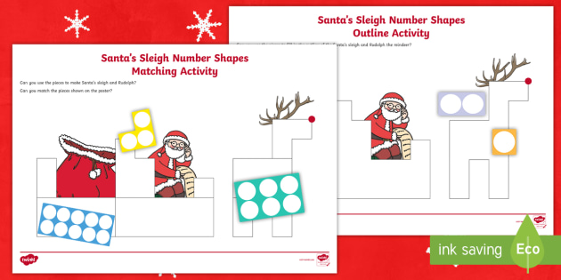 * NEW * Santa's Sleigh Number Shape Outline and Matching Activities - EYFS