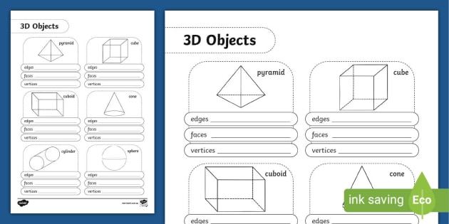 3D Objects Worksheet (teacher made)