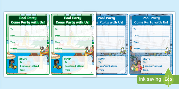 FREE! - Pool Themed Party Invitations (teacher made)