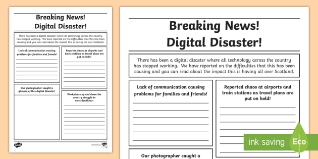 Digital Disaster Newspaper Writing Template (teacher made)
