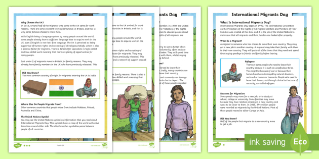 International Migrants Day Differentiated Reading Comprehension Activity