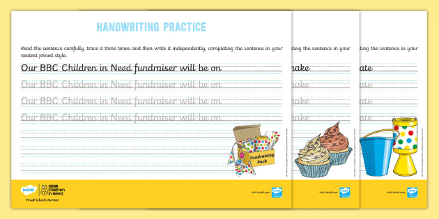 FREE NEW KS2 BBC Children In Need Cursive Handwriting Practice