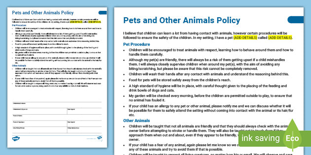 Policy for Childminders with Dogs and Other Pets - Twinkl