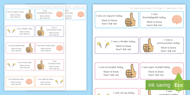 PYP Learner Profile Rectangle Stickers (teacher made)