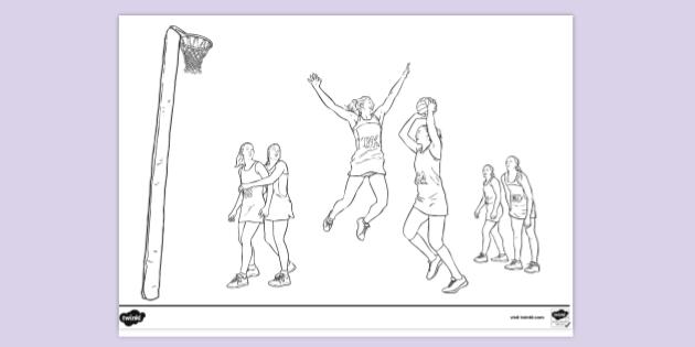 Jumping Netball Player Colouring Sheet