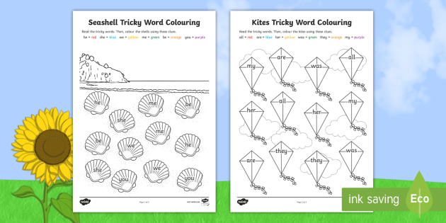 Phase 3 Tricky Words Summer-Themed Colouring Worksheets