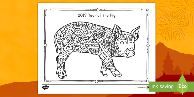 * NEW * Year of the Pig Chinese New Year Coloring Page