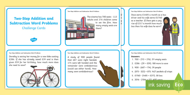 Two Step Subtraction Word Problems Subtraction Word