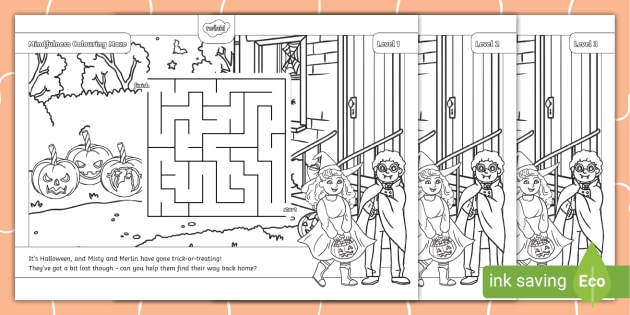 Halloween Mindfulness Colouring Maze – All Levels - Twinkl